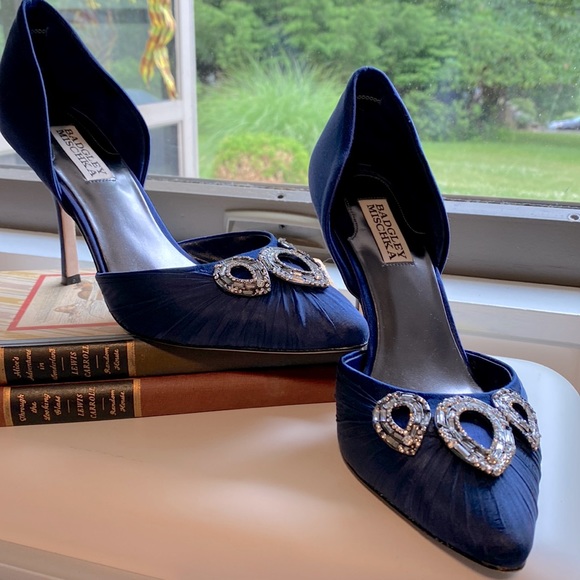Badgley Mischka | Shoes | Badgley Mischka Blue Satinrhinestone Pumps ...